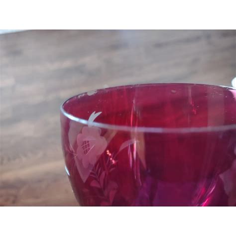 1920s Set Of 6 Etched Cranberry Glass Wine Goblets Chairish