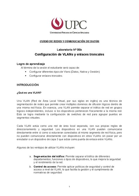 Lab 05 B Lab De Redes Curso De Redes Y ComunicaciÓn De Datos