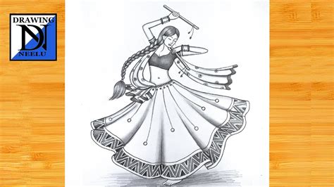 How To Draw A Traditional Girl With Dandiya Dance Navratri Drawing