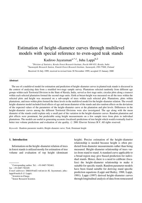 Pdf Estimation Of Heightdiameter Curves Through Multilevel Models With Special Reference To