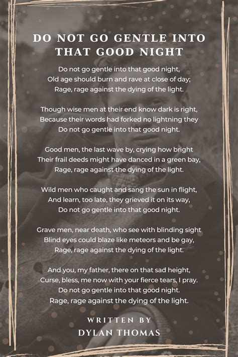 Do Not Go Gentle Into That Good Night Poem Formal Sitedoct Org