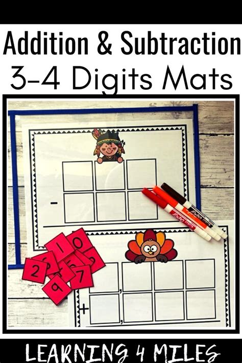 Addition And Subtraction Worksheet For 3 4 Digits Mats With Markers