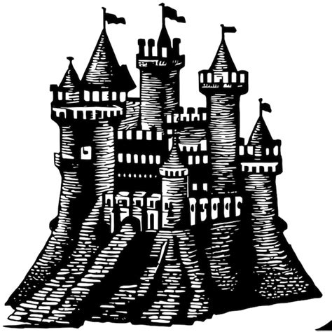 Castle Vector Illustration Linocut Premium Ai Generated Vector