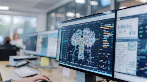Data Analysis Business Intelligence On Computer Monitors Premium Ai