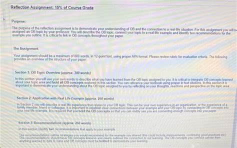 Solved Purpose The Purpose Of The Reflection Assignment Is