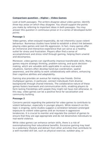 Higher Ruae 5 Mark Comparison Question Resources Teaching Resources