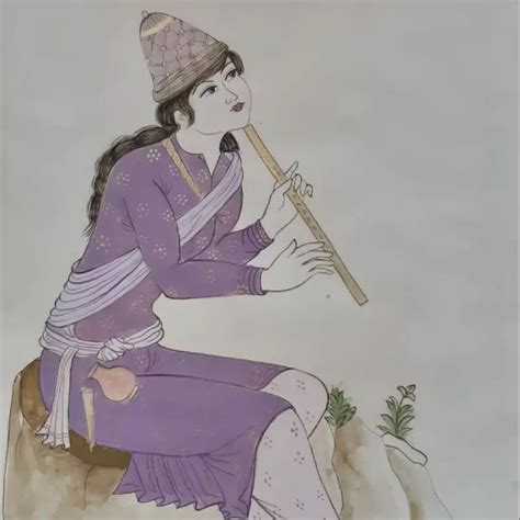 خرید و قیمت تابلوی نقاشی مینیاتور طرح دختر نی لبک زن بدون قاب ابعاد18در25 از غرفه مان هنر