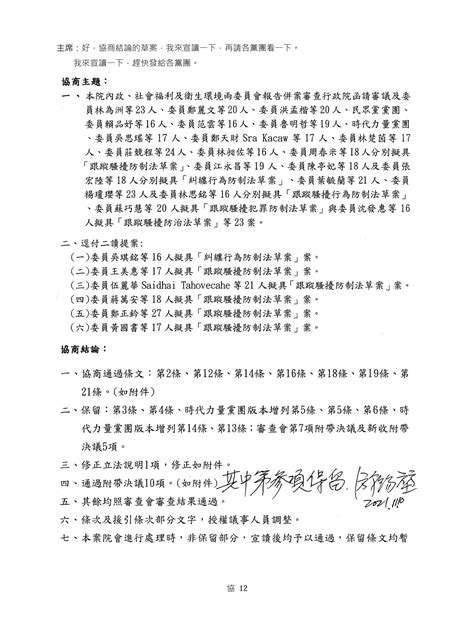 立法院議事攻防技術 跟騷法三讀時，民進黨有提議文字修正 利用這個機會整理一下，經協商通過的條文能透過哪些方式變更