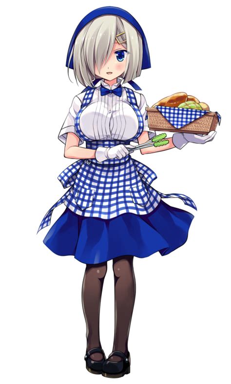 Safebooru 1girl Apron Bandana Basket Black Legwear Blue Bandana Blue