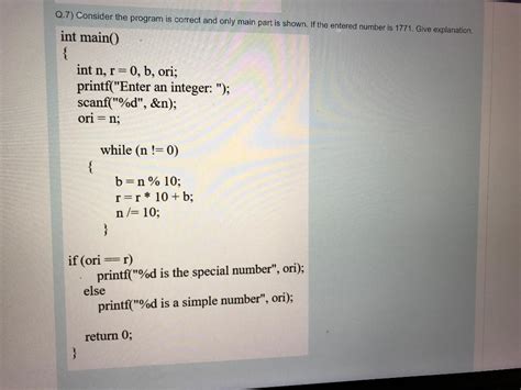 Solved Q 7 Consider The Program Is Correct And Only Main Chegg