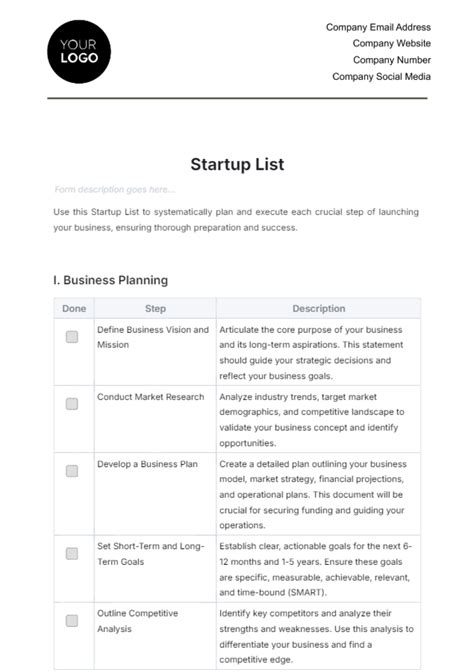 Free Startup List Form Template To Edit Online