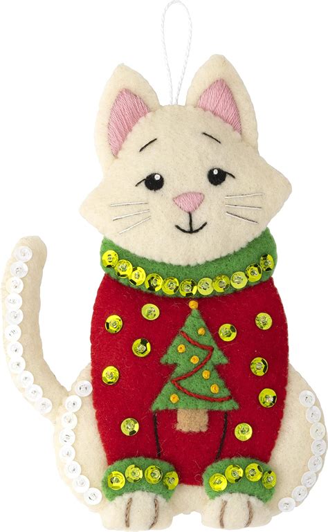 Bucilla Felt Applique 6 Piece Ornament Making Kit Cats In