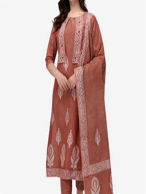 Buy Sitaram Designer Women Peach Coloured Ethnic Motifs Printed Pure