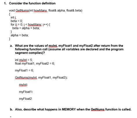 solved 1 consider the function definition void getnums int