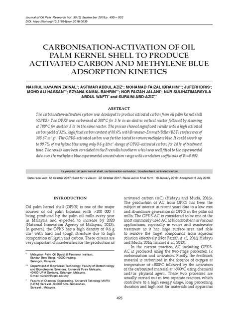 2 Carbonisation Activation Of Oil Palm Kernel Shell To Produce Activated Carbon And Methylene