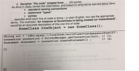 Solved 2 Decipher The Code Snippet Lines 20 Points