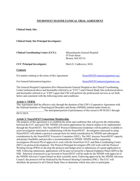 Neuronext Master Clinical Trial Agreement