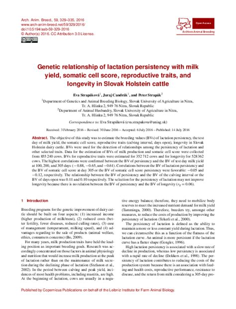 Pdf Genetic Relationship Of Lactation Persistency With Milk Yield