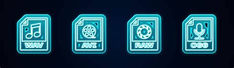 設定列 Wav 檔案文件aviraw 和 Ogg發光霓虹燈圖示向量向量圖形及更多下載圖片 下載 互聯網 光 Istock