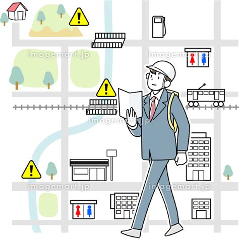 災害時にマップを手に職場から徒歩で帰宅している若い男性のイラスト素材 229101470 イメージマート
