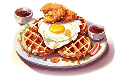 Premium Ai Image Chicken And Waffles Illustration Food Illustration