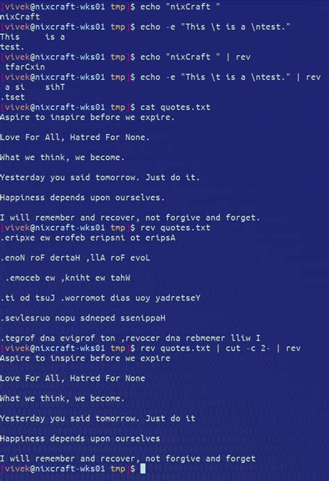 rev command linux bash shell scripting tutorial wiki