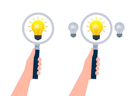 Search Idea Magnifying Glass In Hand Ideas Analysis Light Bulb