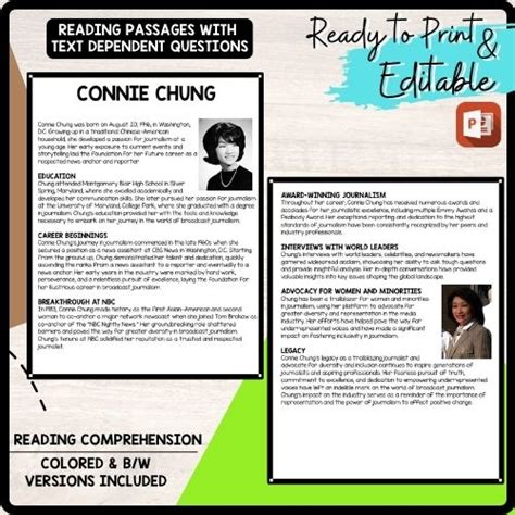 Connie Chung Reading Comprehension Worksheet Teachers Stock