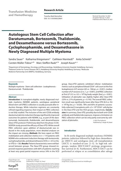 Pdf Autologous Stem Cell Collection After Daratumumab Bortezomib