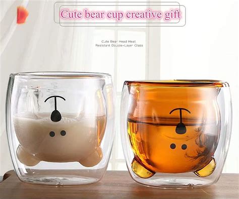 Cute Mugs Bear Tea Coffee Cup Milk Couple Double Wall Glass Mugs