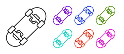 흰색 배경에 격리 된 검은 줄 스케이트 보드 아이콘 익스트림 스포츠 스포츠 장비 다채로운 아이콘을 설정합니다 벡터 거리에 대한 스톡 벡터 아트 및 기타 이미지 Istock