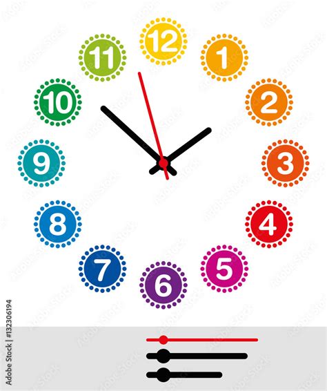 Rainbow Colored Clock Face With Numerals One To Twelve Analog Clock