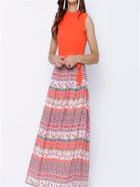 Buy Vishudh Women Orange Printed Maxi Dress Dresses For Women 1802349