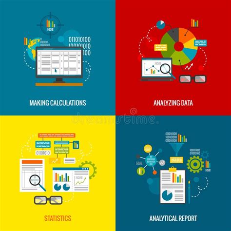 Data Analytics Flat Set Stock Vector Illustration Of Icons 54339619