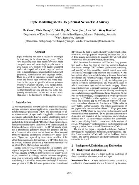 Topic Modelling Meets Deep Neural Networks A Survey Pdf