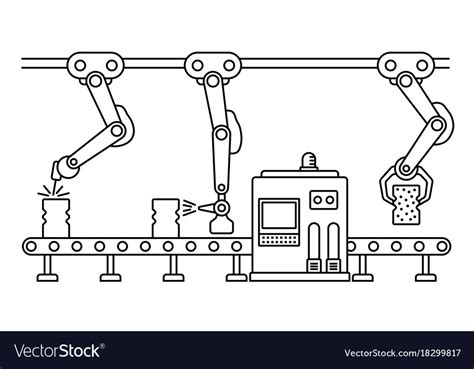 Thin Line Style Assembly Line Royalty Free Vector Image