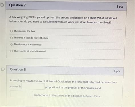 Solved D Question 1 2 Pts Assuming A Constant Net Force As