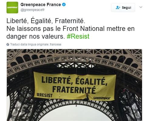 Greenpeace E Lo Striscione Contro Marine Le Pen Sulla Torre Eiffel