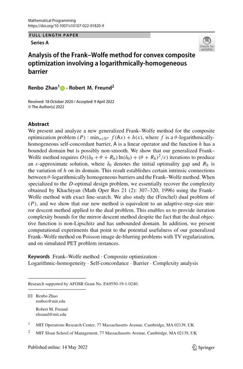 Pdf Analysis Of The Frankwolfe Method For Convex Composite