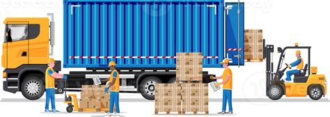 Forklift Loading Pallet Boxes Into Lorry Truck 35744072 Png