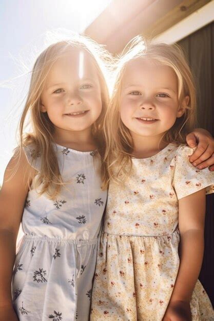 Premium Ai Image Shot Of Two Happy Young Sisters Standing Together In