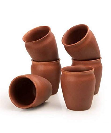 Set Of 6 Ceramic Small Size 9 Approx 100 Ml Earthen Glazed Mitti