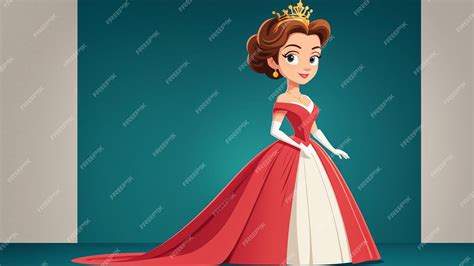 Princess In A Red Dress With A Crown Vector Illustration Premium Ai