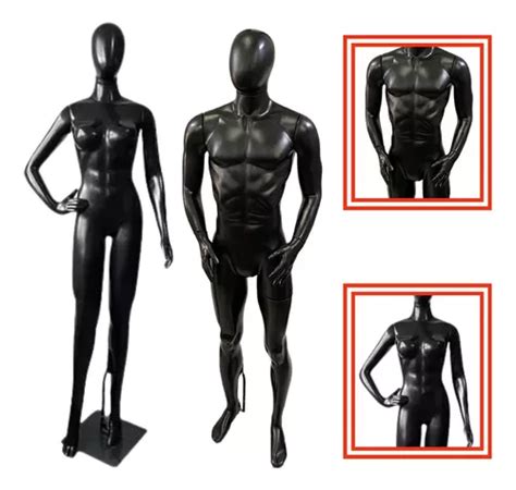 Kit Manequim Casal Preto Fitness Bombado Preto Cabeça De Ovo Parcelamento sem juros
