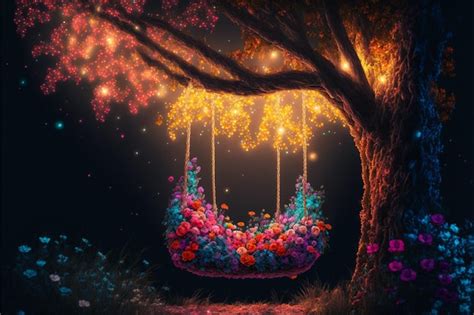나무 생성 Ai에 매달린 그네 그림 프리미엄 사진