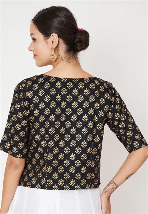 Buy Foil Printed Viscose Rayon Blouse In Black Online Uvp214 Utsav