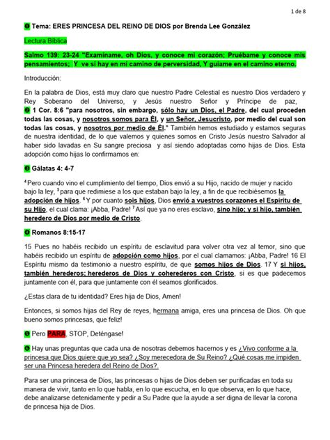 Eres Princesas Del Reino De Dios Bgonzalez Pdf Orgullo Amor