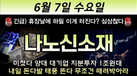 나노신소재 🔥긴급🚨 휴장날에 하필 이게 터진다 심상찮다 양대 대기업 1조원대 미친 지분투자로 내일 돈다발 태풍 뜬다 무조건 때려박아라 레인보우로보틱스 해성티피씨 광무