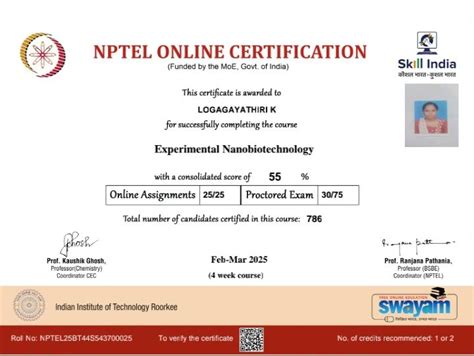 Thrilled To Share That I Have Successfully Completed The Course Experimental Nanotechnology