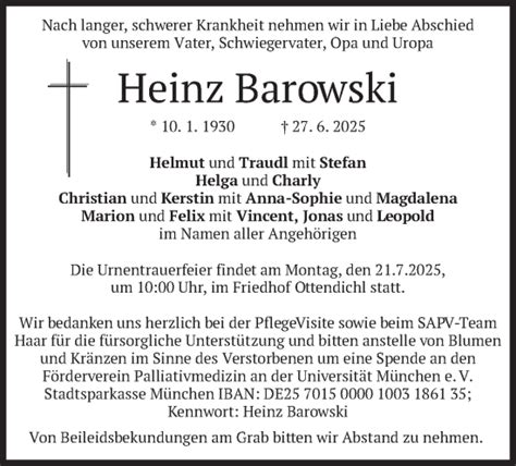 Traueranzeigen Von Heinz Barowski Trauermerkurde